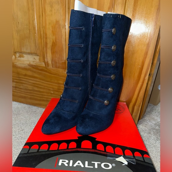 Rialto | Shoes | Rialto Blue Suede Heel Boots With Button Detailing ...
